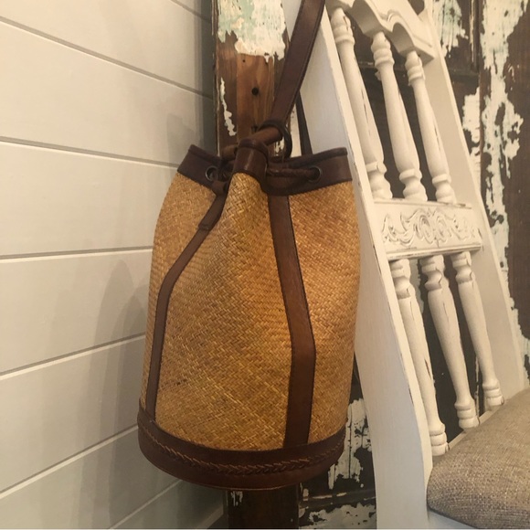 Talbots | Bags | Talbots Leather Straw Bucket Bag | Poshmark